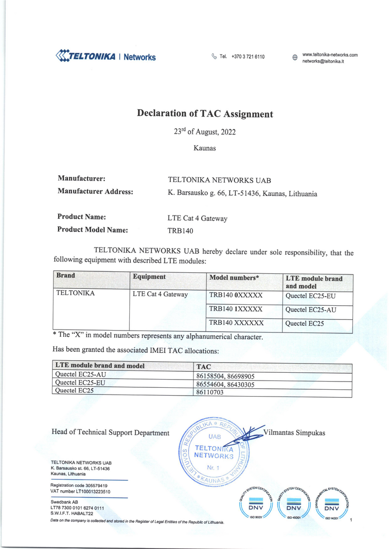 TRB140 TAC codes - Teltonika Networks Wiki