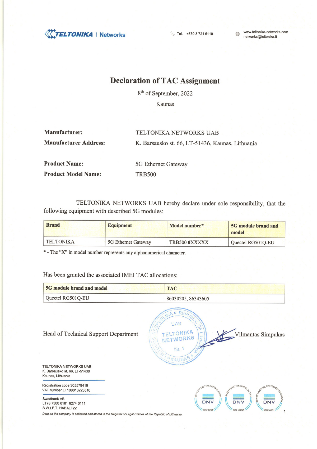 TRB500 TAC codes - Teltonika Networks Wiki