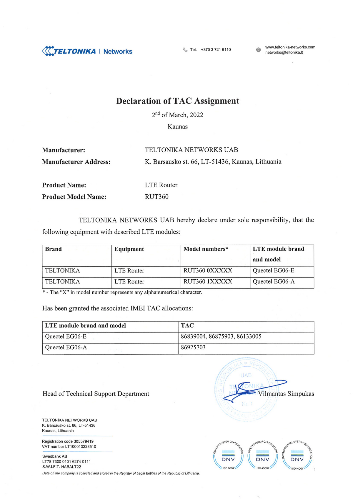 RUT360 TAC codes - Teltonika Networks Wiki